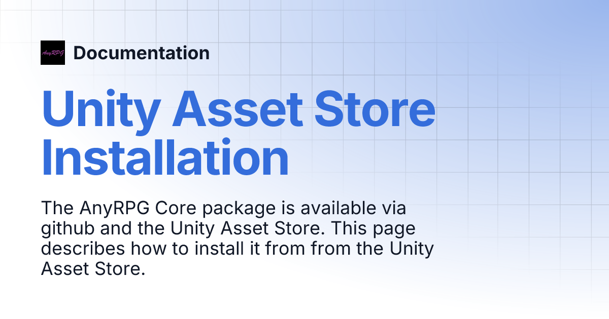 Unity Asset Store Installation | Documentation
